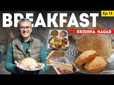 Ep 13 East Delhi Veg Breakfast Food Walk l Afeem wale chole + Paper Poori Chole + Amritsari Kulchaa