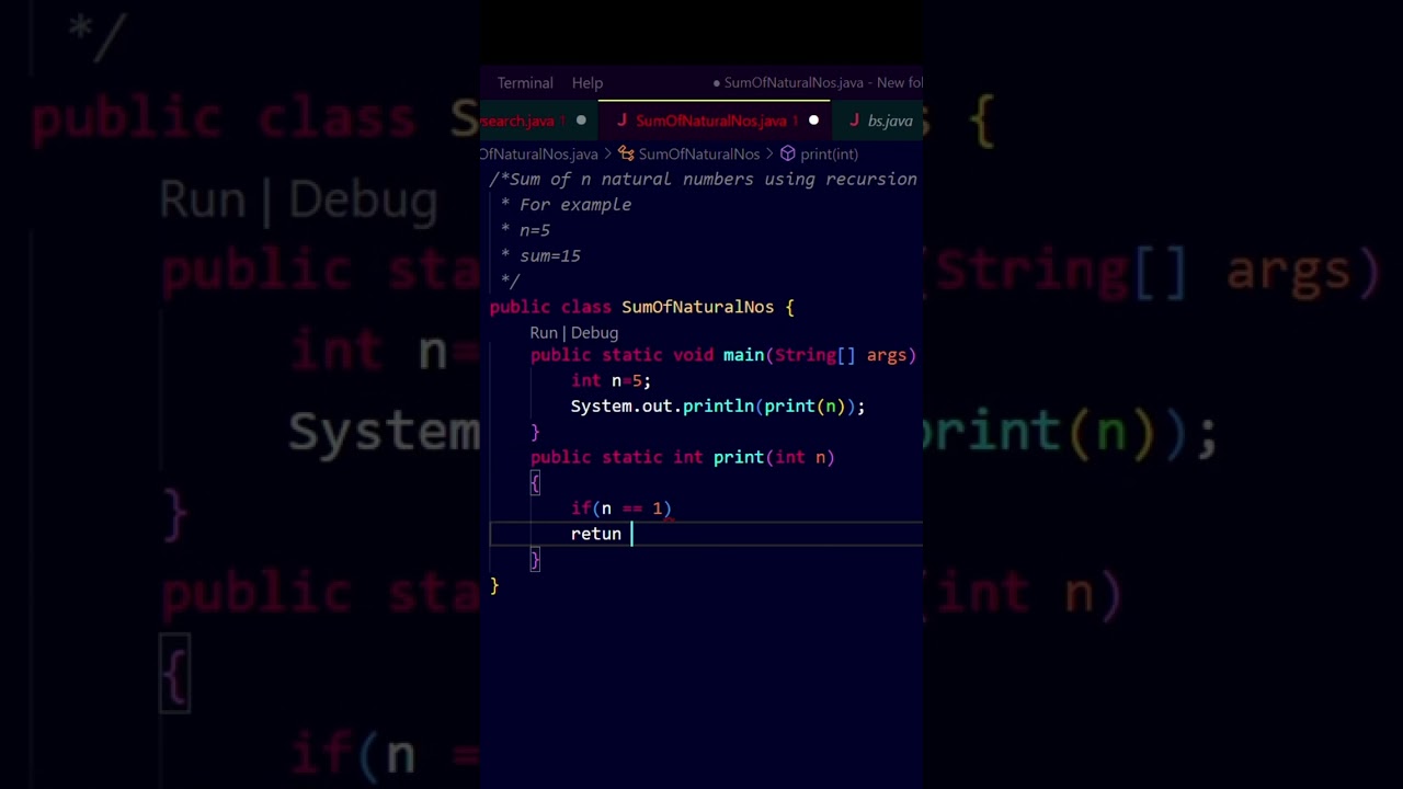 Sum Of Natural Numbers Using Recursion #DSA #recursion  #java #coding #beginners #SumOfNaturalNos