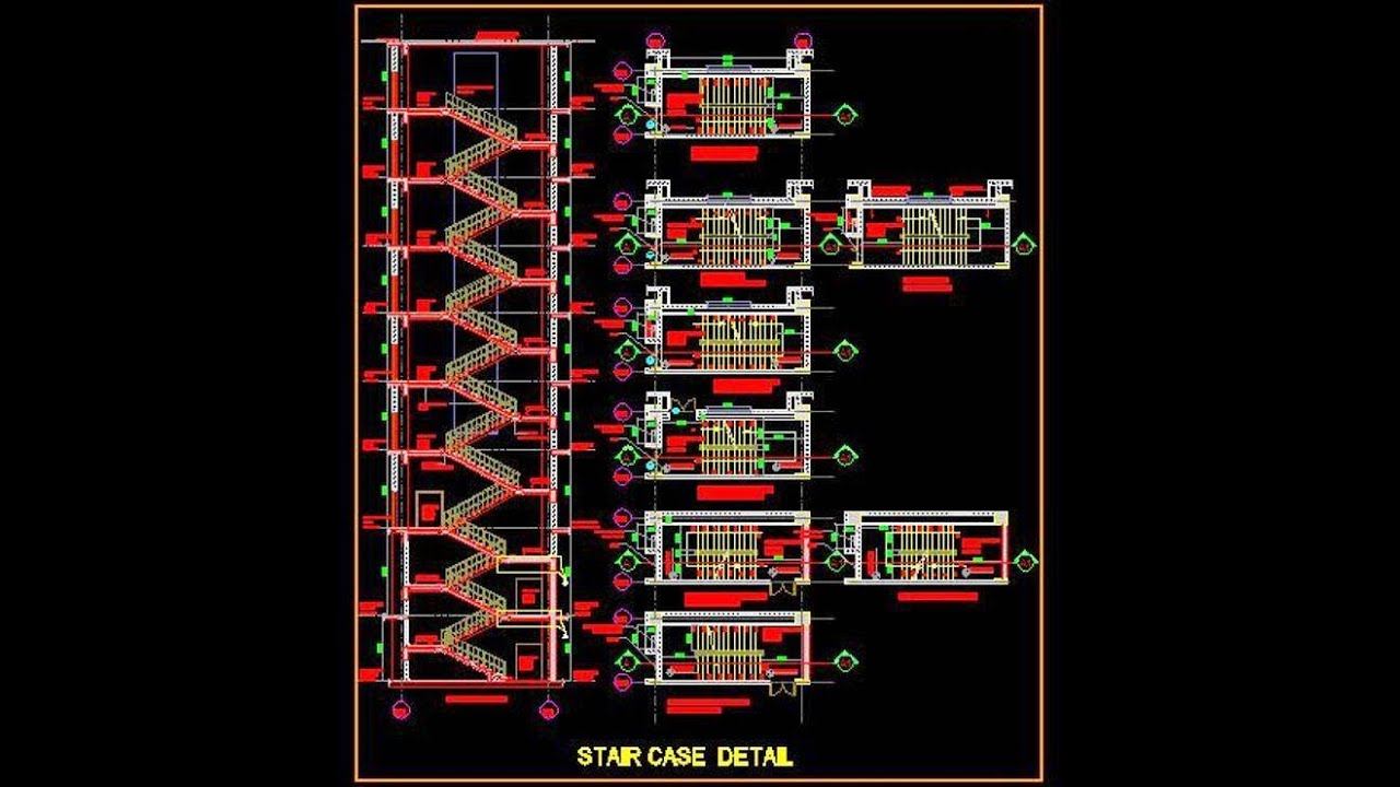Multi Storey Staircase Design Autocad Drawing Free Download (www.planndesignpro.com)