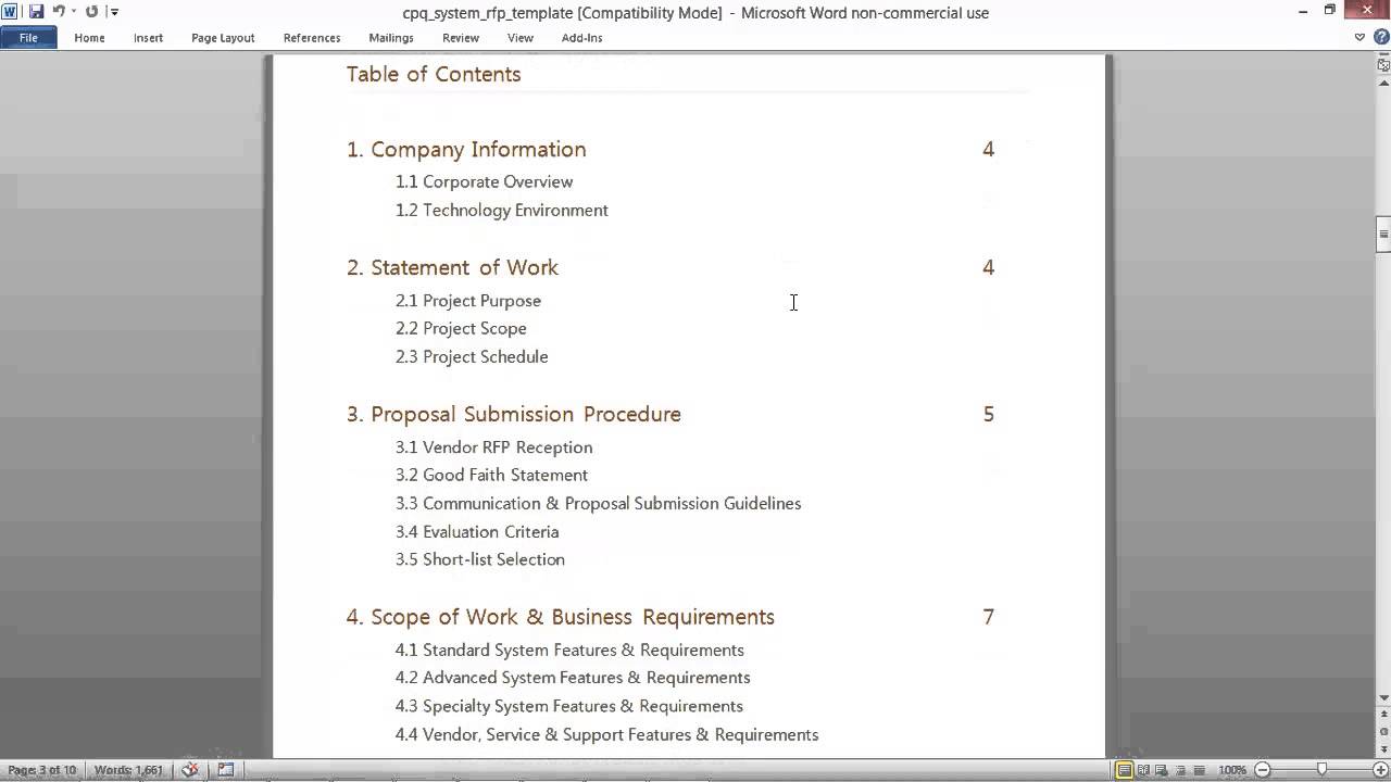 CPQ System RFP Template