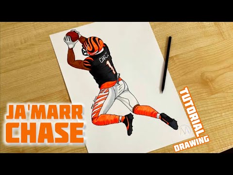 How to draw Ja'marr Chase / How to draw a football players NFL / Cincinnati Bengals