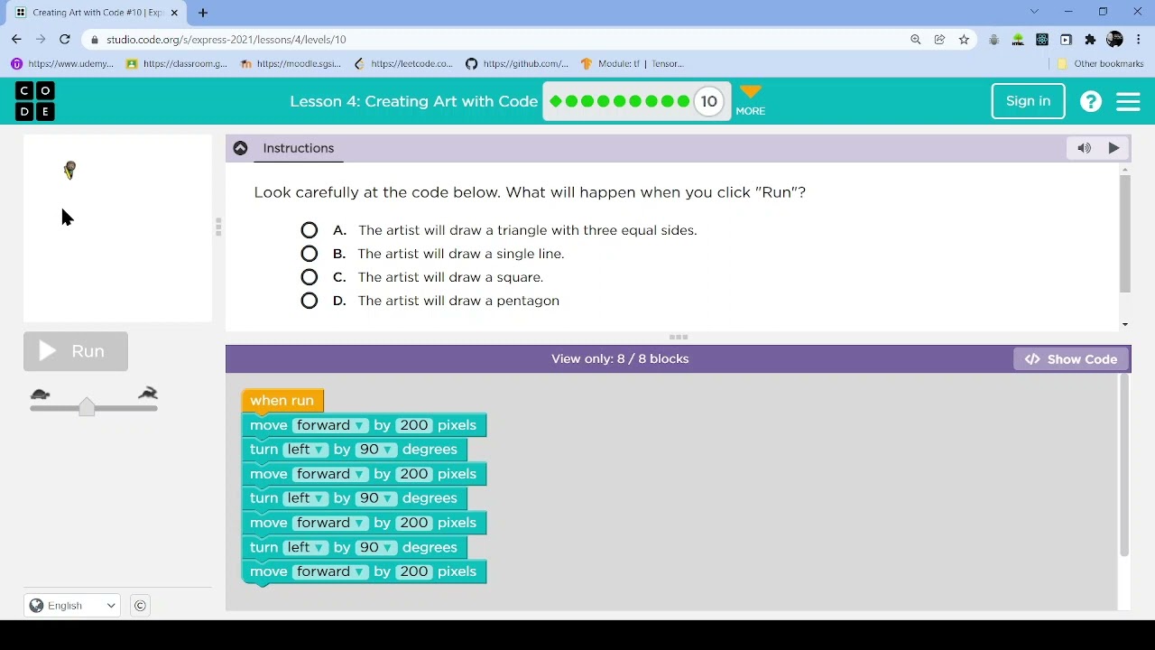 L4-10 |Code.org | Express-2021 | Lesson 4: Creating Art with Code | level 10