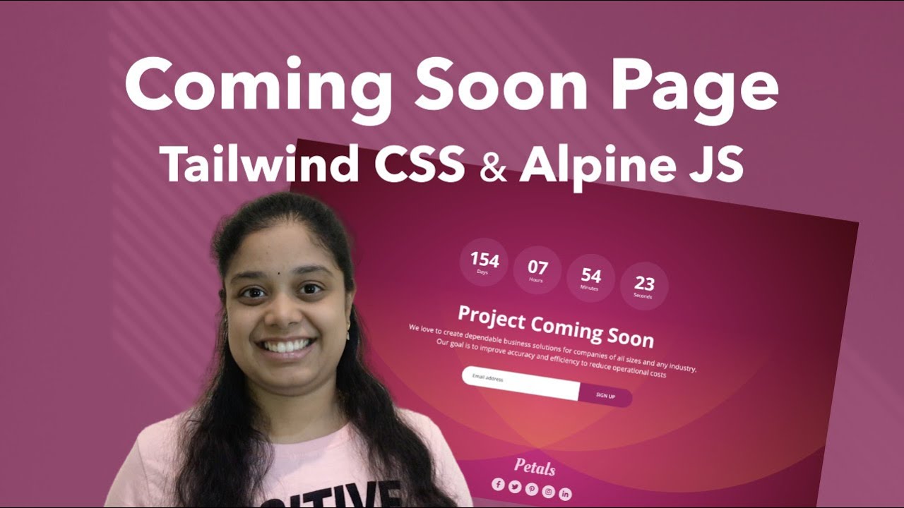 Coming Soon Page with Countdown Timer using Tailwind CSS & Alpine JS