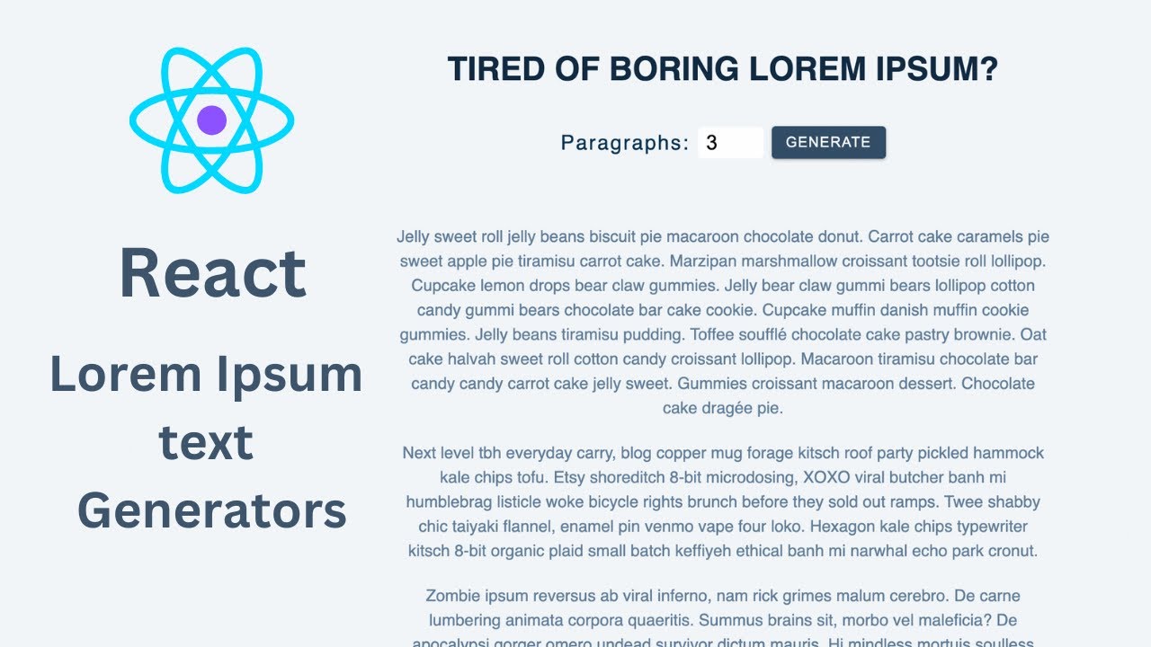 Reactjs Lorem-Ipsum text generator using React hooks | Beginner Course | Mini Project