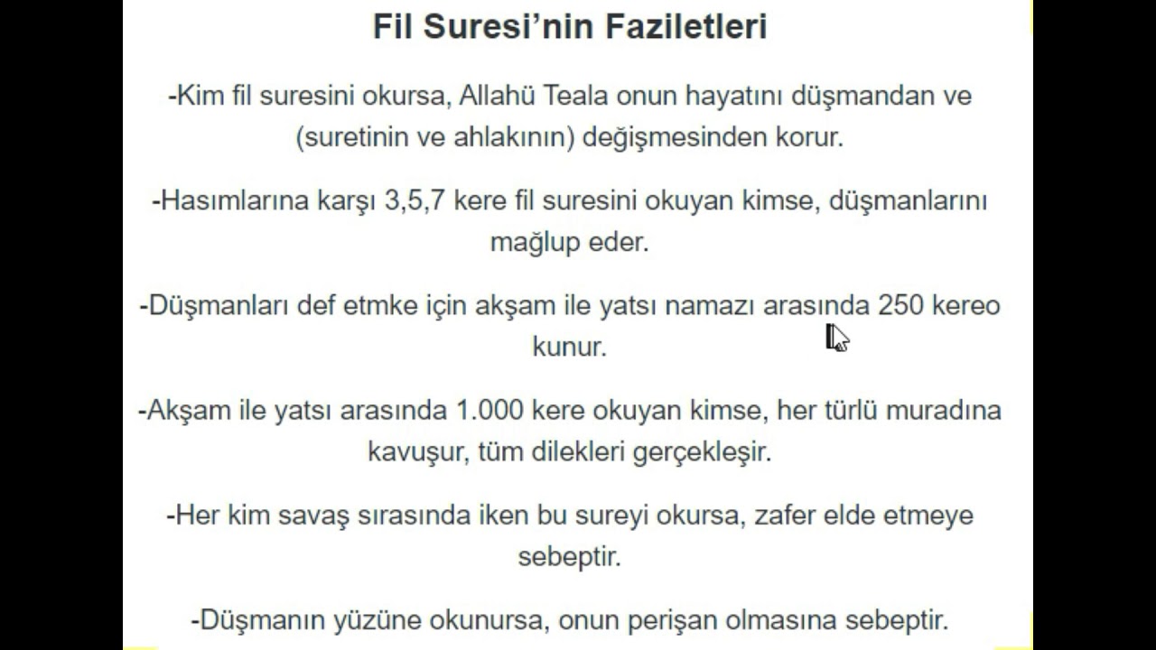 Fil Suresi nin Fazileti ve sirlari