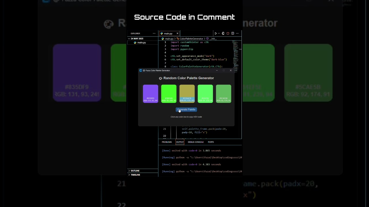 🎨 Fuzzu Color Palette Generator is here! Copy HEX instantly! #ColorPalette #Python #FuzzuTech