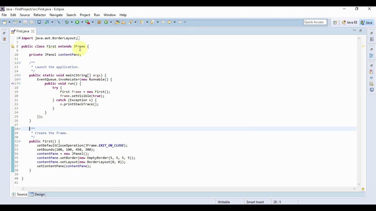 Java Swing Tutorial 2 : Creating First Project and invokeLater() method