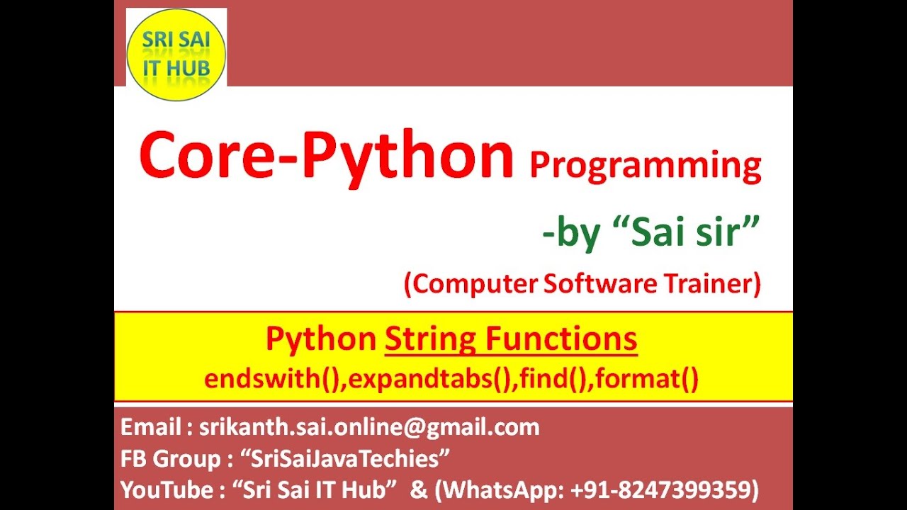 Python String Functions || Python String endswith(), expandtabs(), find(), format() functions || #70