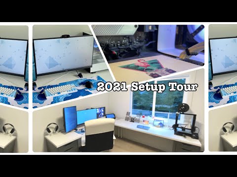 Aesthetic Gaming Setup Tour 2021 - Black & White + Blue scheme