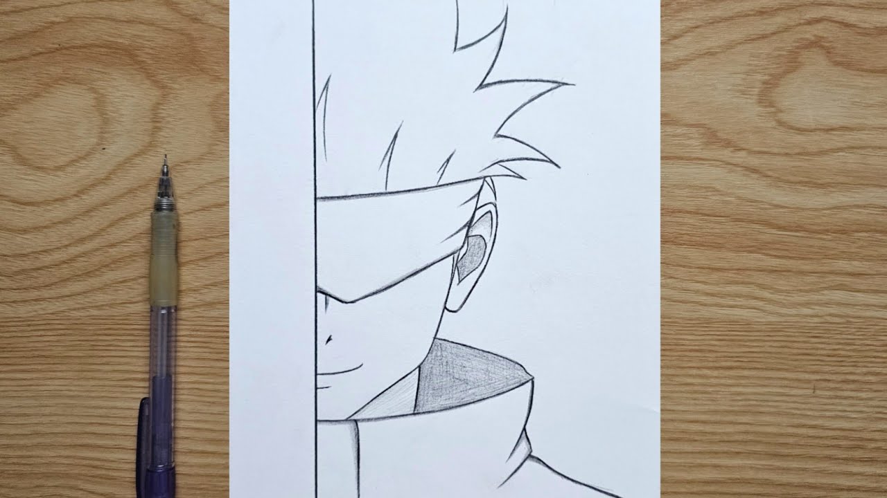 Gojo easy drawing | How to draw Gojo from Jujutsu Kaisen step by step | anime half face tutorial