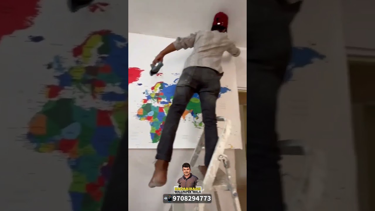 World Map Wallpaper Install #wallpaper #worldmap #ytshorts #shorts #decoration #trending