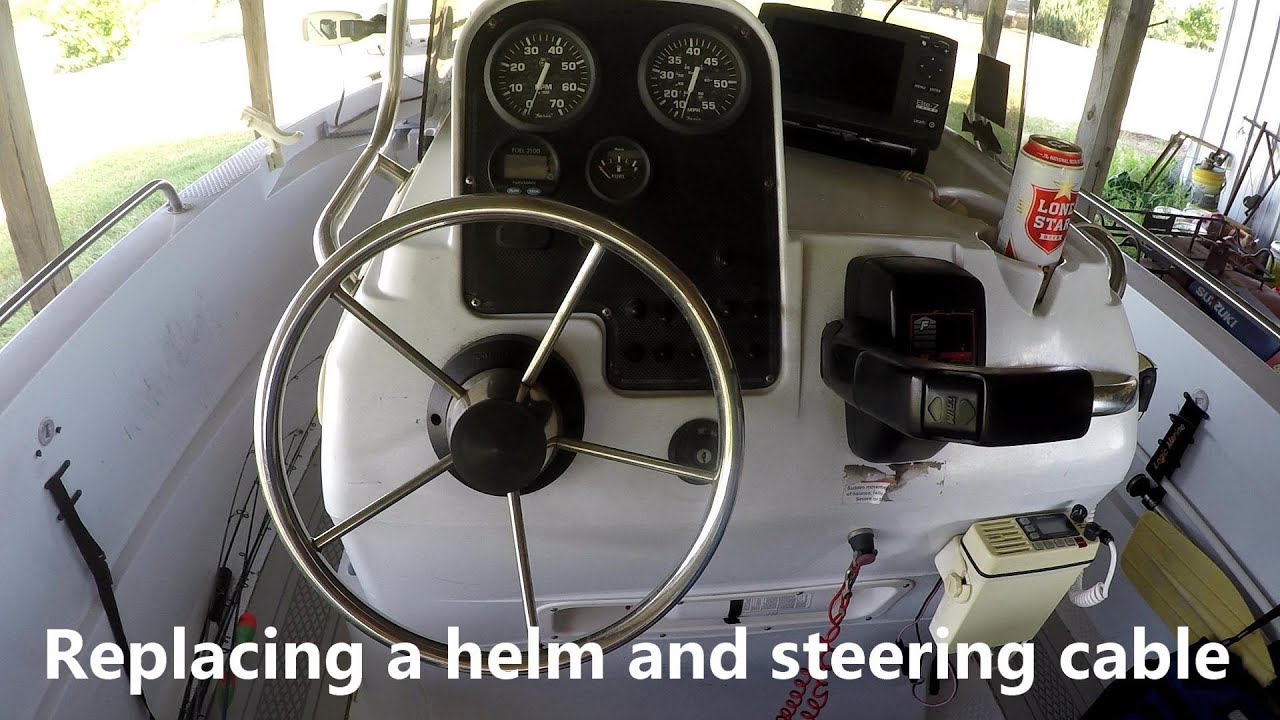 Replacing the helm and steering cable on a boat