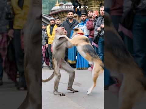 ????Monkey Vs Dog Fight Near A Temple #animals #animal #animallover #shorts #short #shortvideo #dog