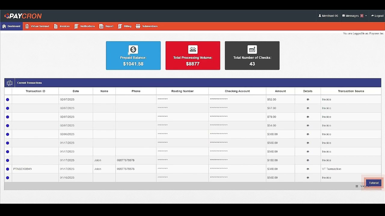 Paycron Tutorial for echeck Processing