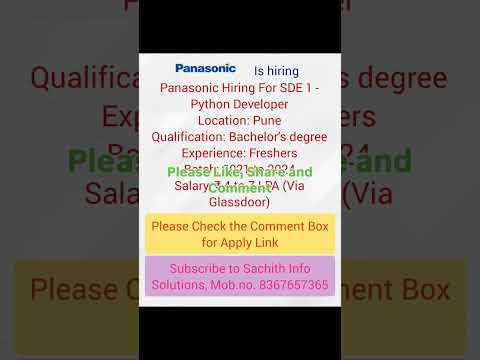 Panasonic Hiring for SDE 1- Python Developer #fresherjobs #freshers