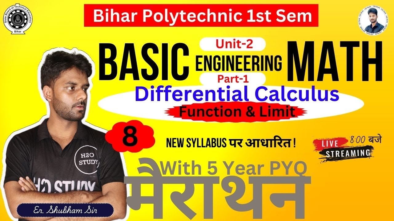 bihar polytechnic 1st semester basic engg. math|unit-2 Differential Calculus 5 Year|H2O study|