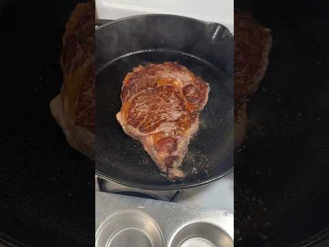 Cooking a ribeye steak in a cast-iron skillet #cooking #steak #recipes