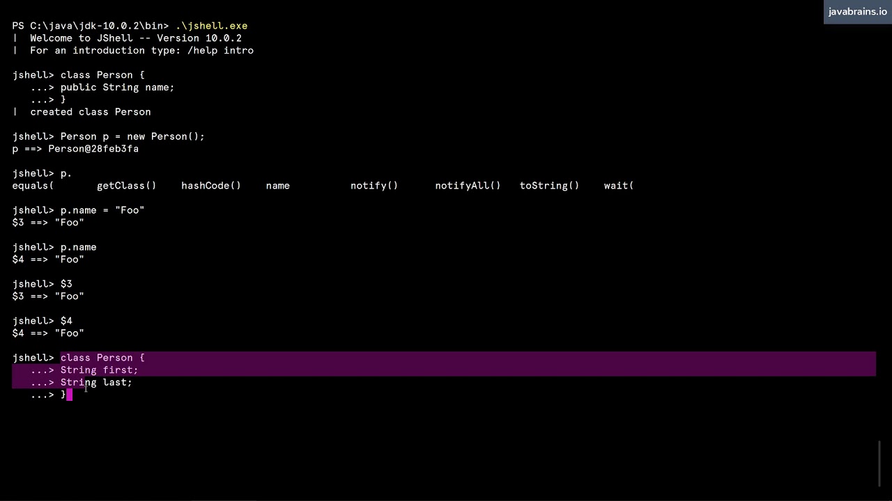 JShell Basics 13 - Creating classes
