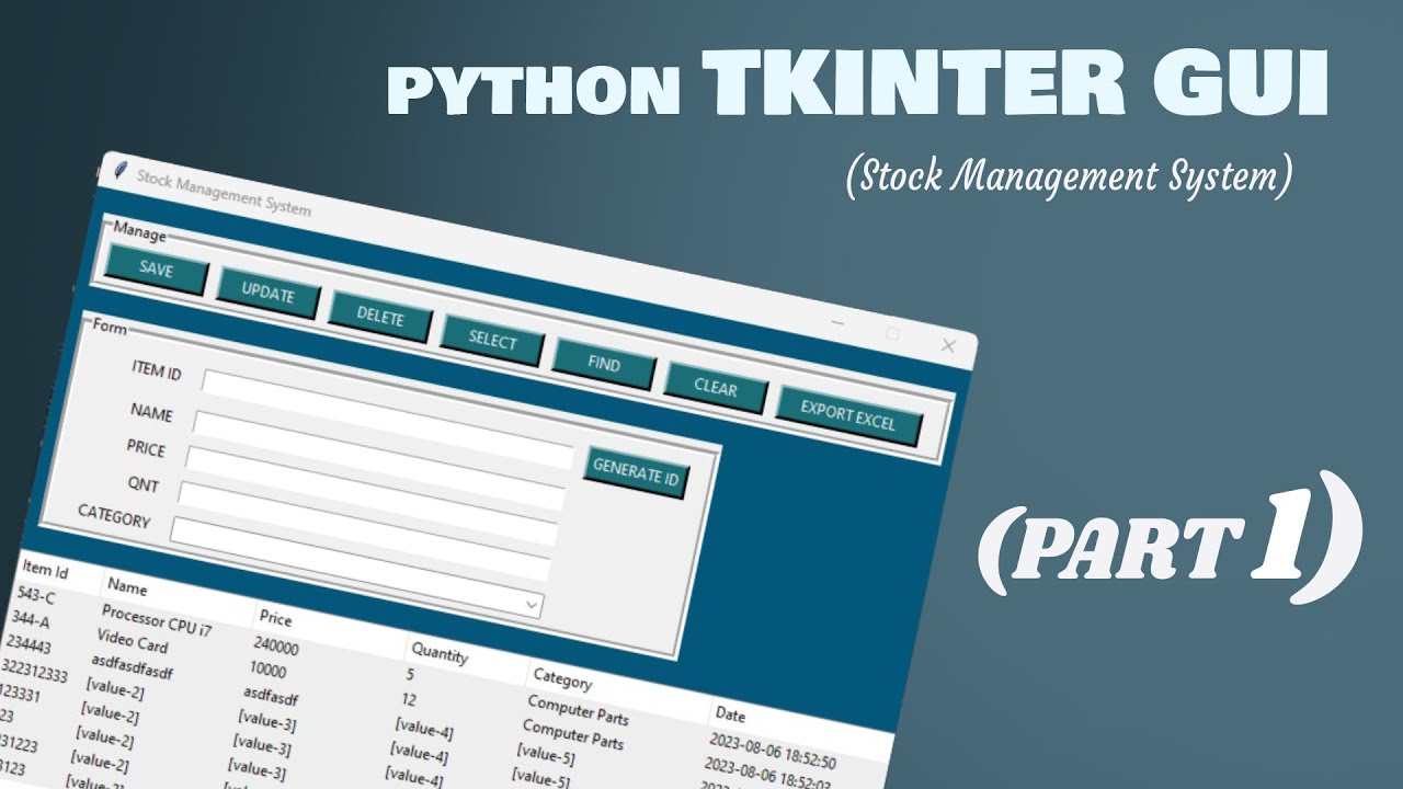 Python Tkinter GUI for CRUD Stock Management System (part1)