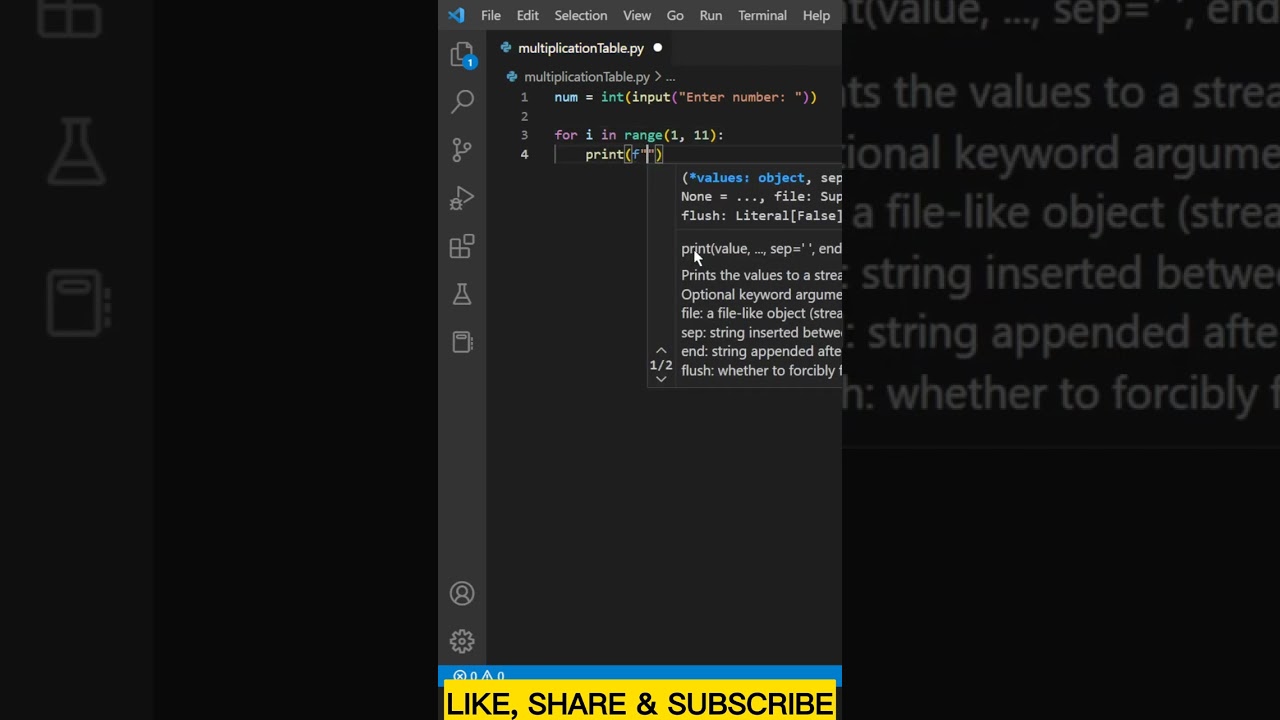 Create Multiplication Table in Python #shorts #shortsvideo #python