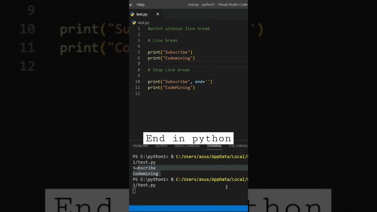 end in python | print without linebreak #python #tutorial