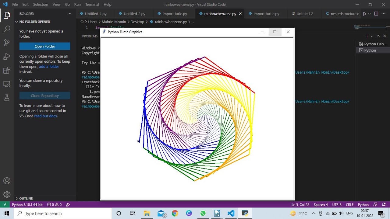 Draw Rainbow Benzene Animation using Python|| Python... #shorts
