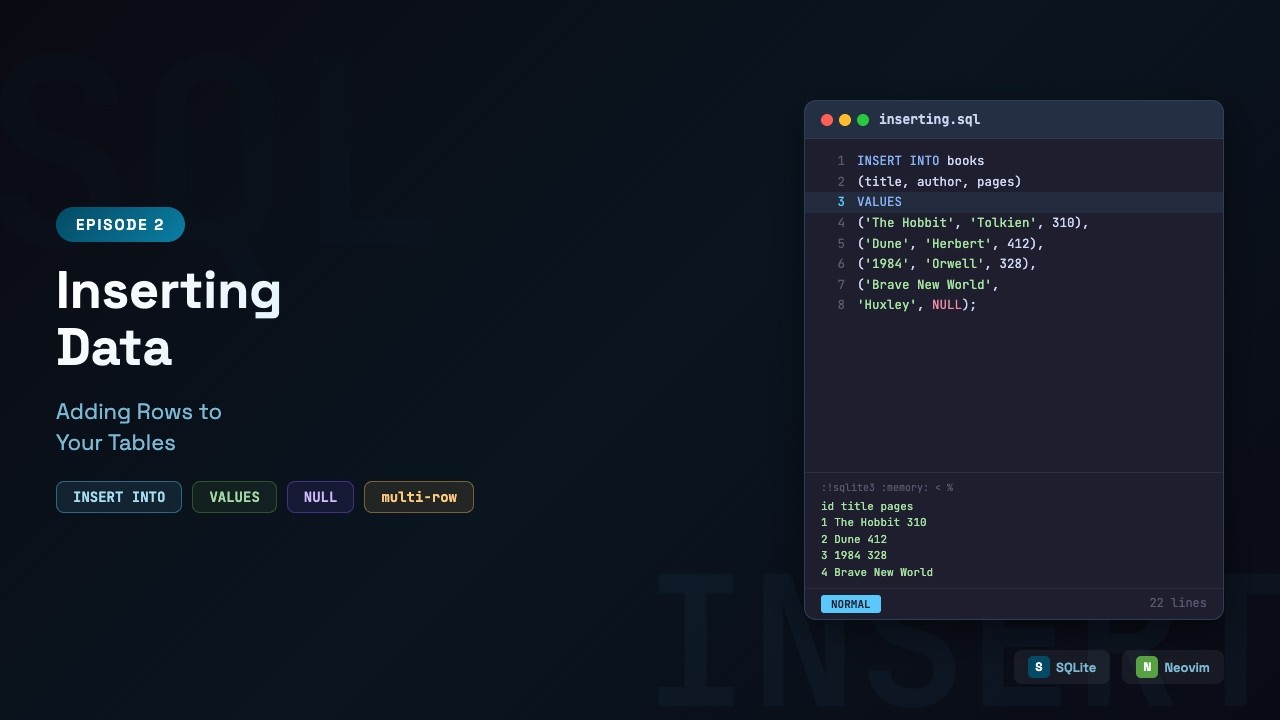 SQLite for Beginners: INSERT INTO, Multi-Row Inserts & NULL Values | Episode 2