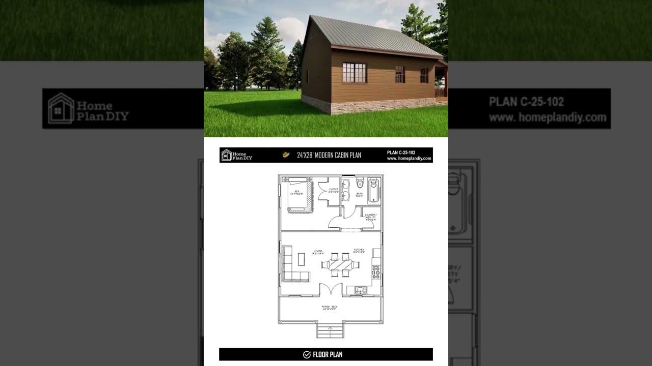 Tiny Cabin House Plan (24x28) | DIY Cottage Style Floor Plan Tour #houseplans #homeplans #home