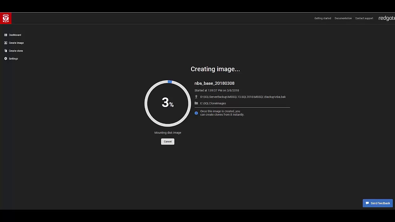 How to create an Image from a database backup using SQL Clone