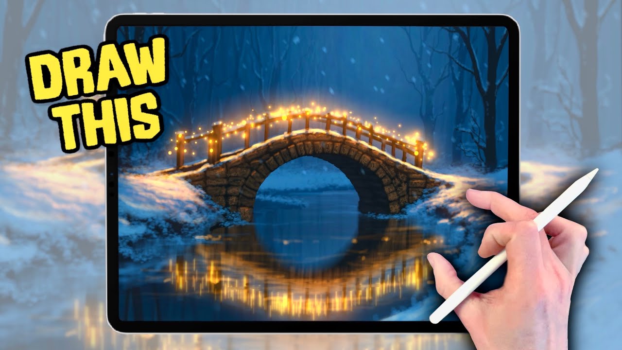 PROCREATE Landscape Drawing Tutorial - Snow Bridge in easy steps