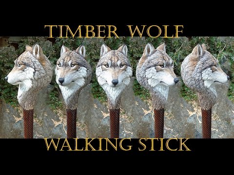 Carved Wolf Walking Stick #63 – Stinnett Sticks