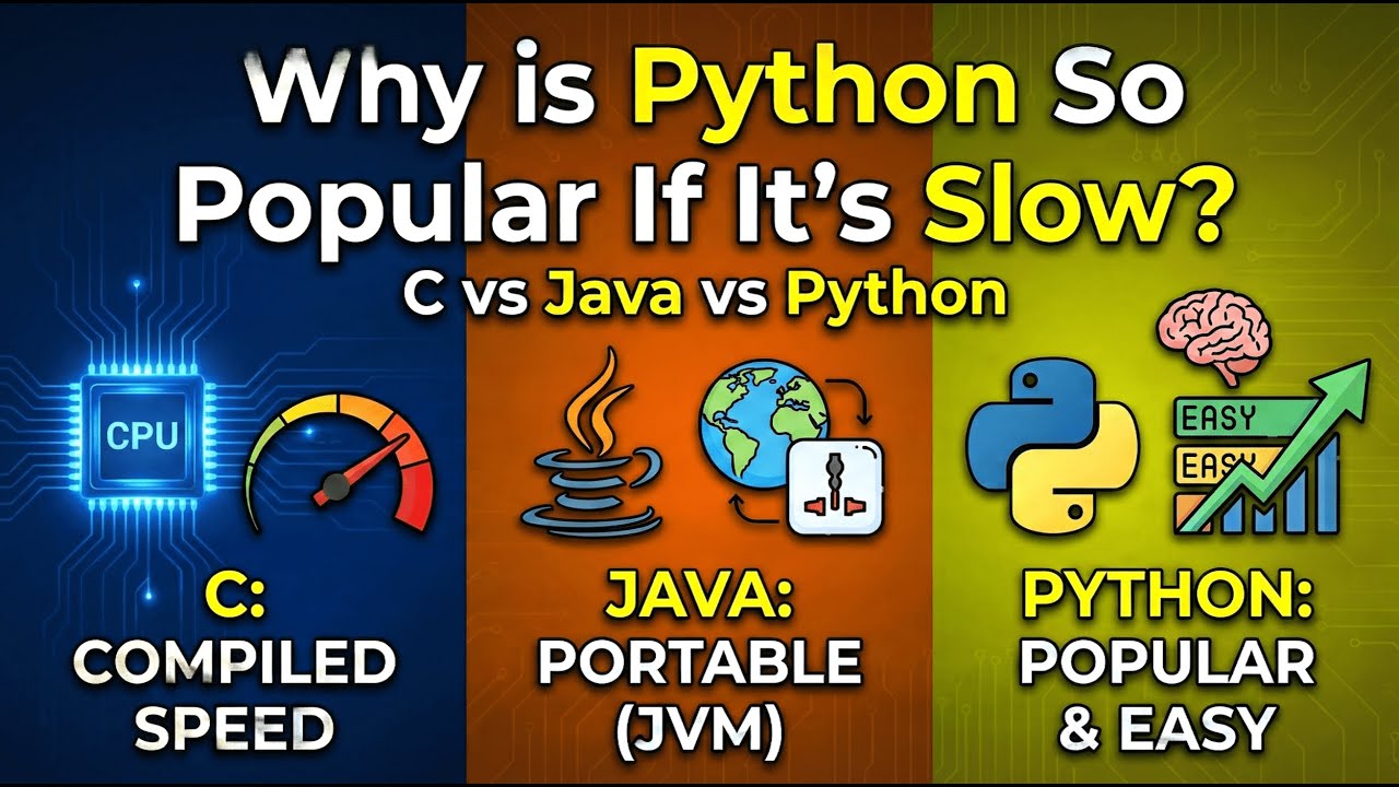 Why is Python So Popular If It's Slow? (C vs Java vs Python)