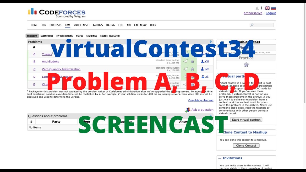 virtualContest34 Video Editorial Codeforces
