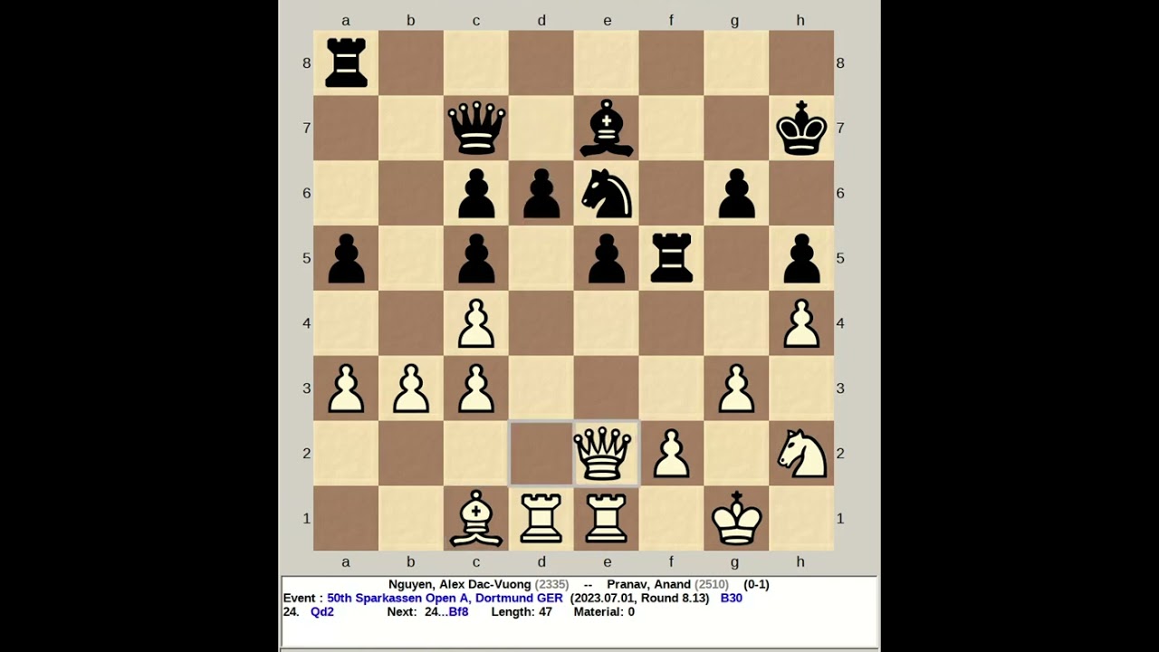 Nguyen, Alex Dac Vuong vs Pranav, Anand | 50th Sparkassen Chess Open A 2023, Dortmun GER