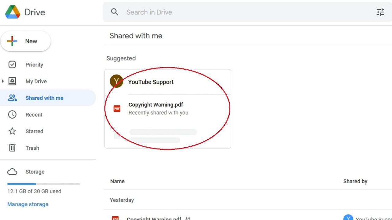 YouTube copyright infringement PDF shared with you