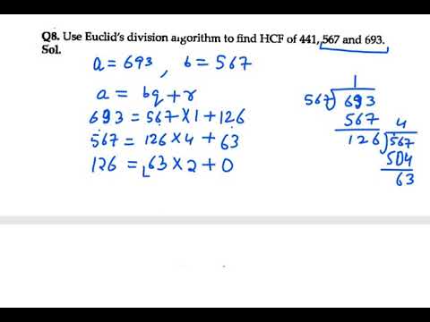Ex 1.3 Q8 NCERT Exemplar Class 10|| Use Euclid’s division algorithm to find the HCF of 441, 567, 693