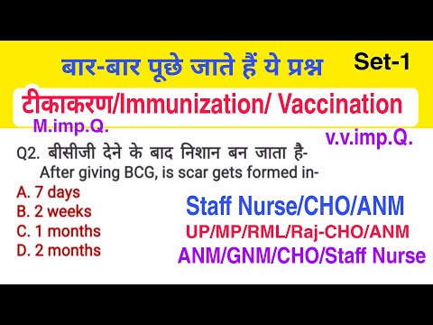 Immunization/टीकाकरण/ Vaccination Questions for Staff Nurse Exams, ANM, CHO Exams, anm gnm