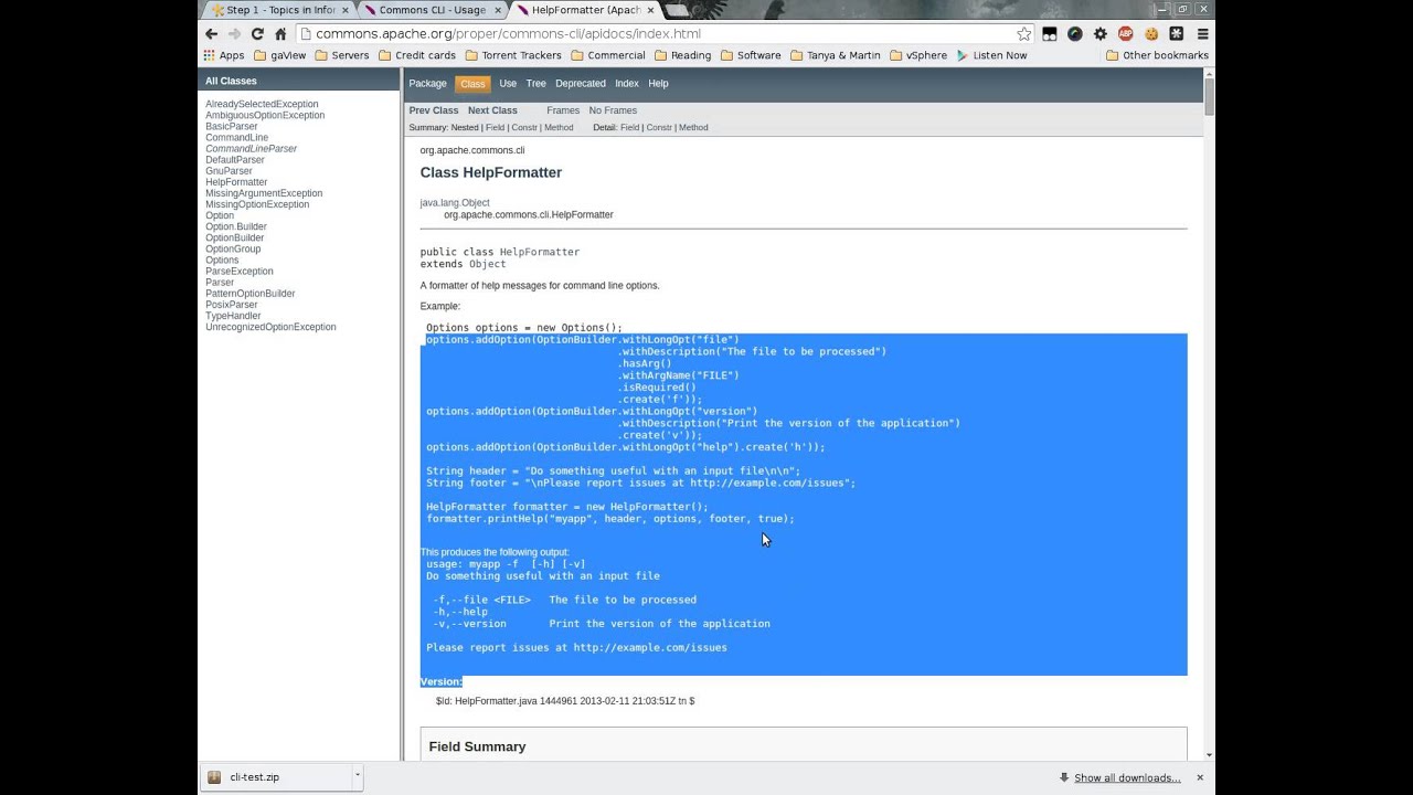 Demonstration of Apache Commons CLI API