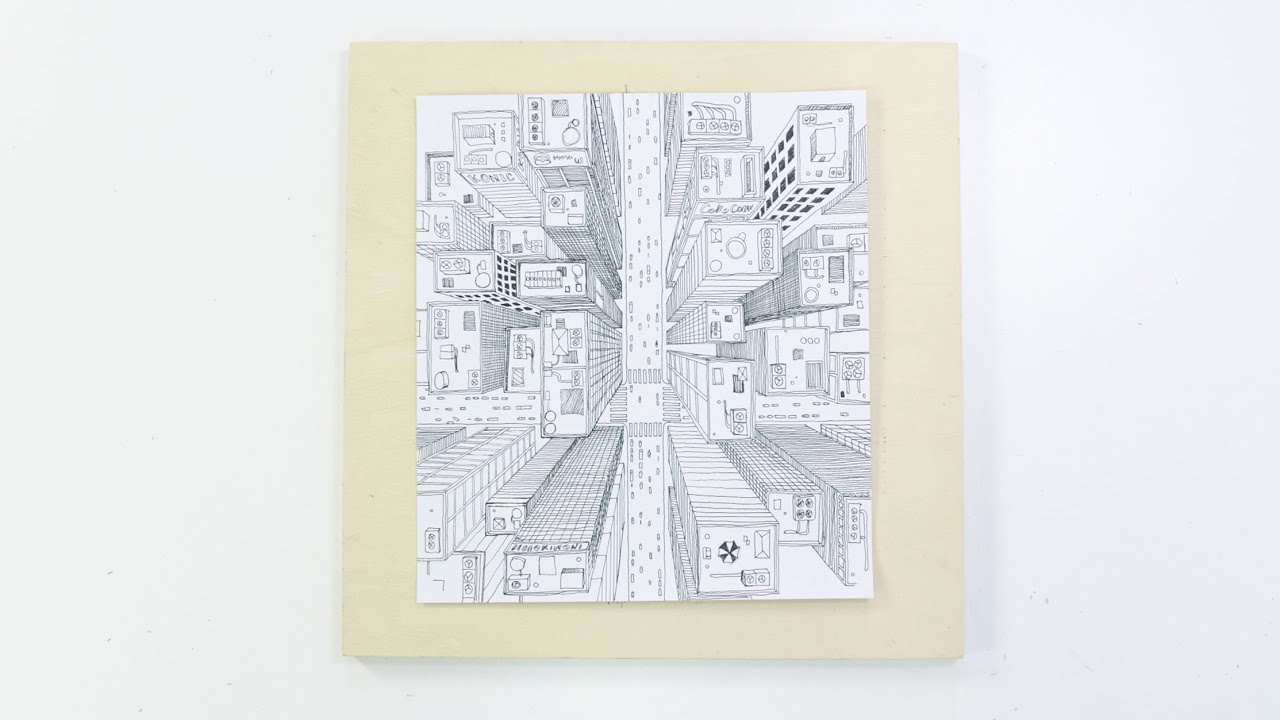 Create a one point perspective drawing with graphic fineliners