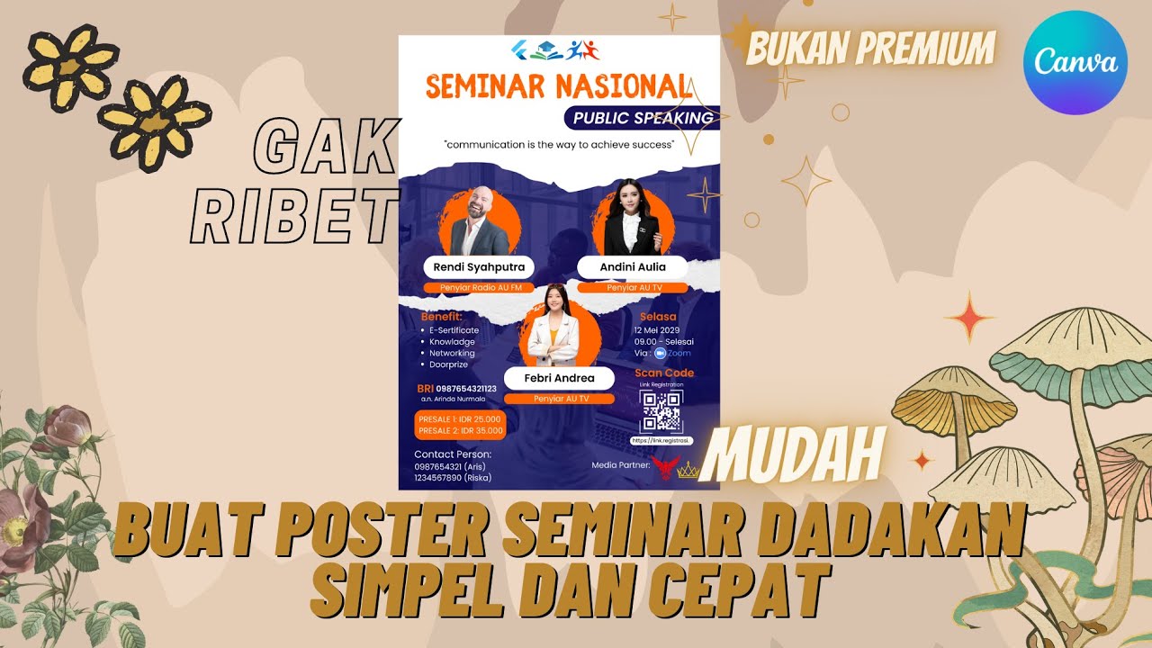 CARA MEMBUAT DESAIN PAMFLET SEMINAR WEBINAR MUDAH CEPAT PAKAI CANVA AJA