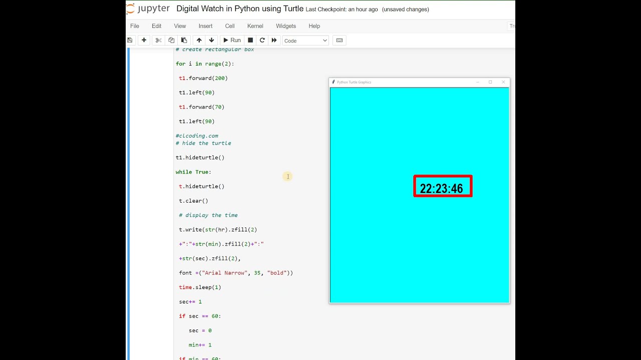Digital Watch in Python using Turtle