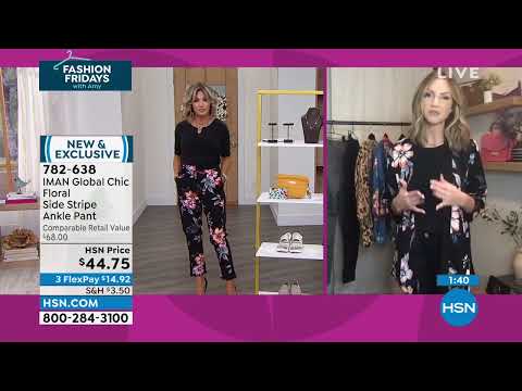 IMAN Global Chic Floral Side Stripe Ankle Pant