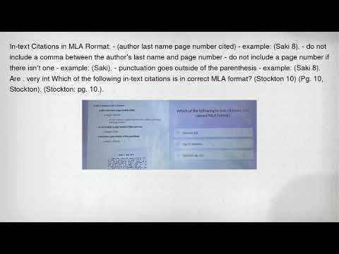 In-text Citations in MLA Rormat: - (author last name page number cited) - example: (Saki 8). - do no