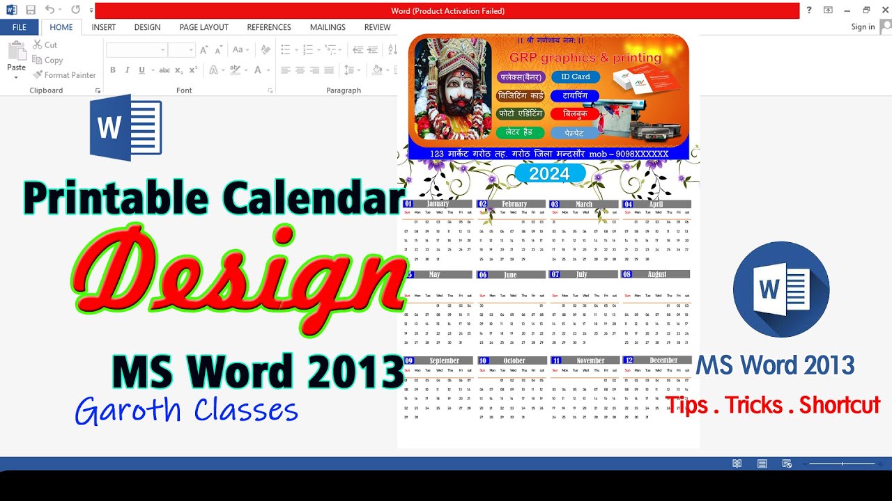 Printable Calendar Design 2024 Using Microsoft Office Word Full Tutorial