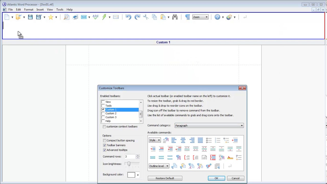 Replicating old toolbars in Atlantis Word Processor 3.1
