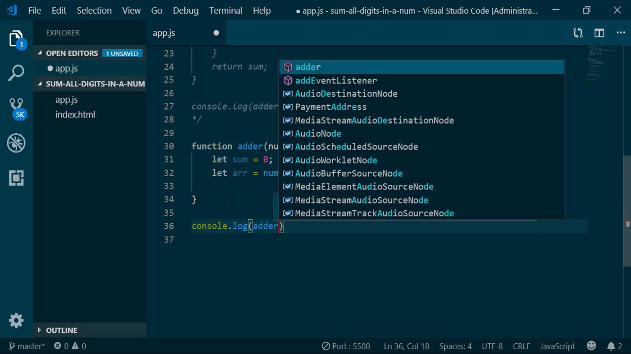 JavaScript Coding Challenge: Sum all the digits in a number