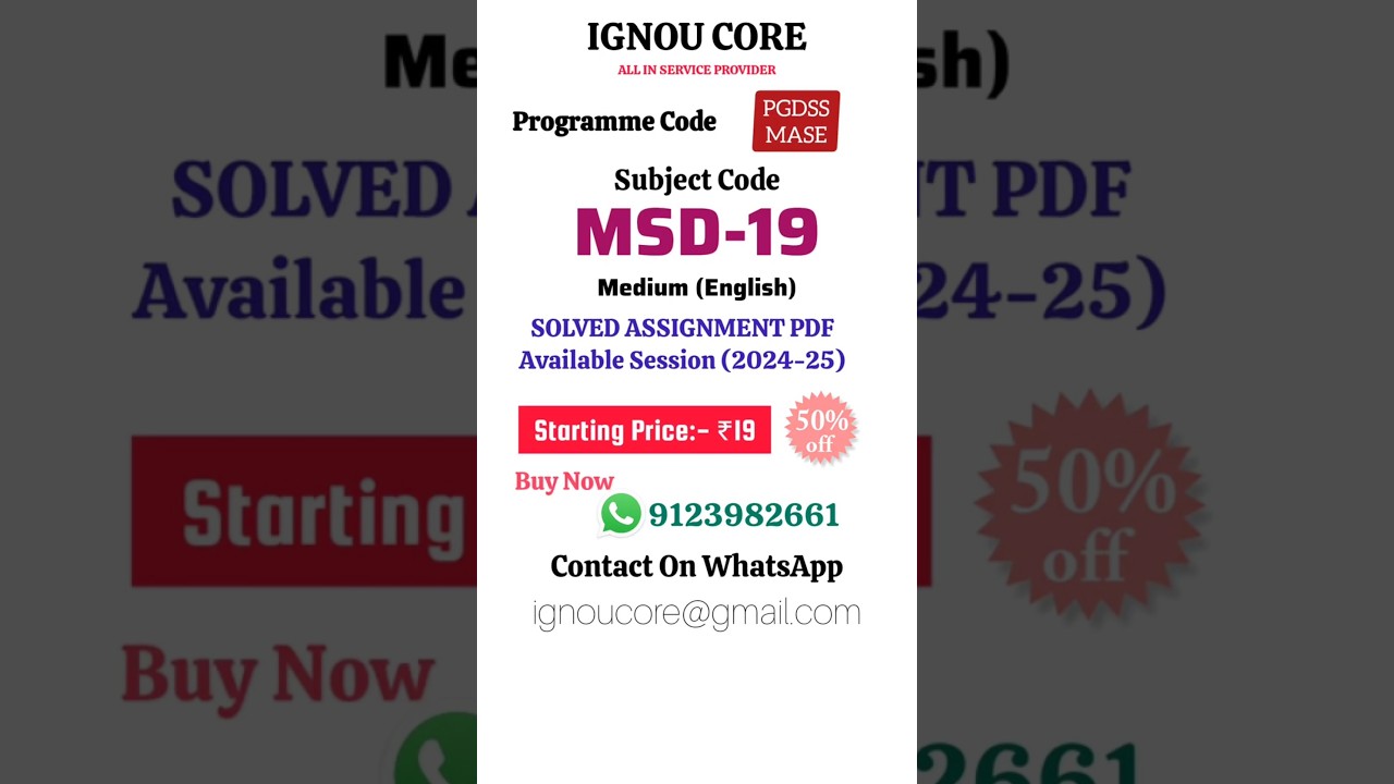 MSD 19 Solved Assignment PDF 2024-25 in English, PGDSS program MSD-19 Solved assignments