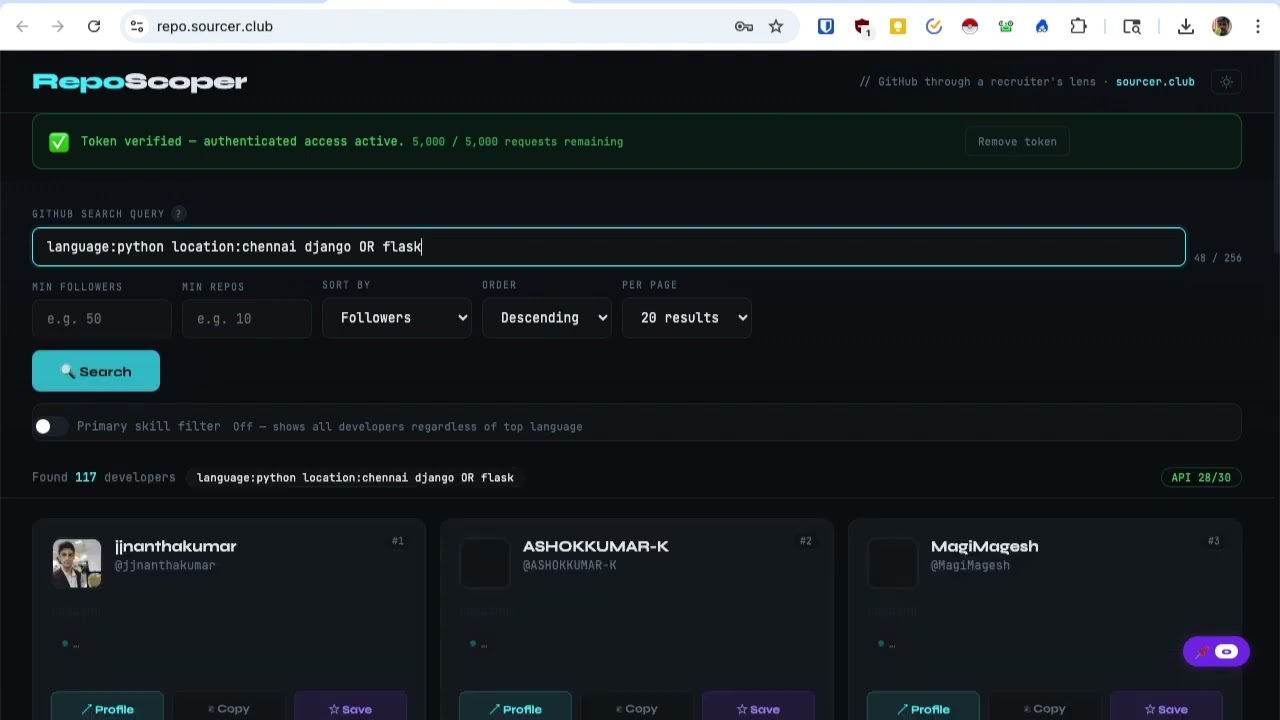 RepoScoper - GitHub Developer Search tool for Recruiters