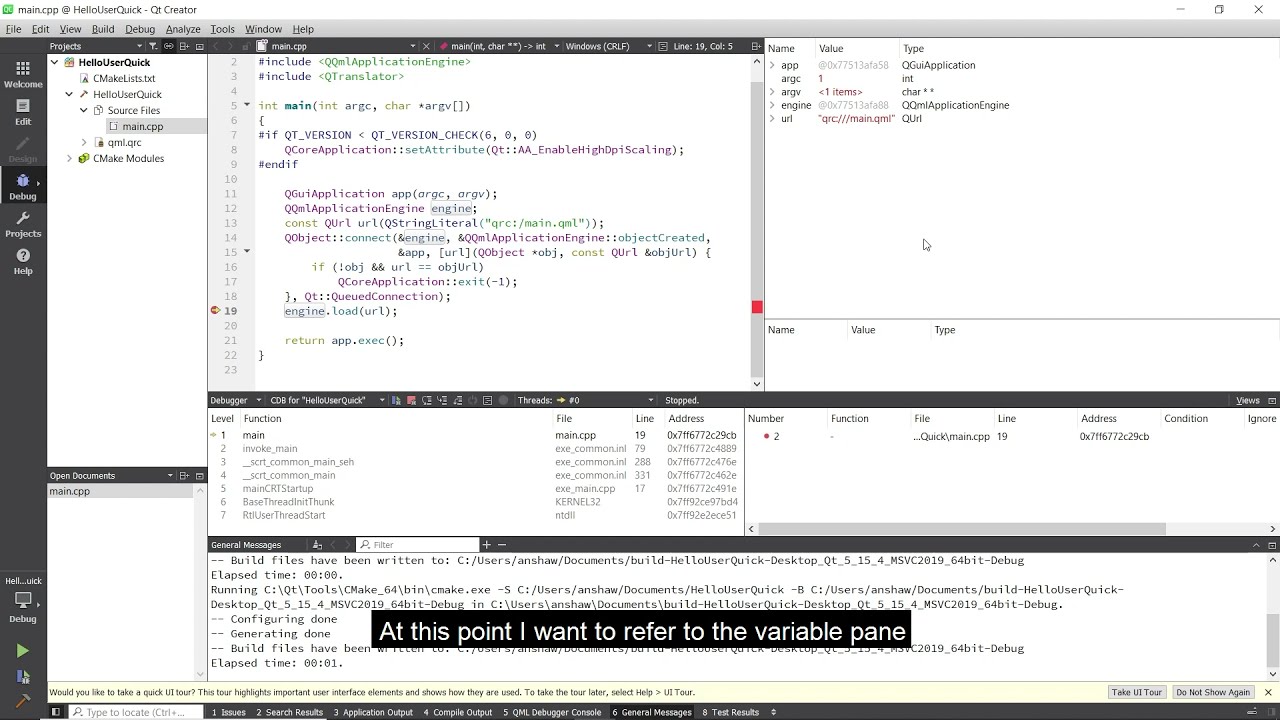 Debugging inside Qt Creator