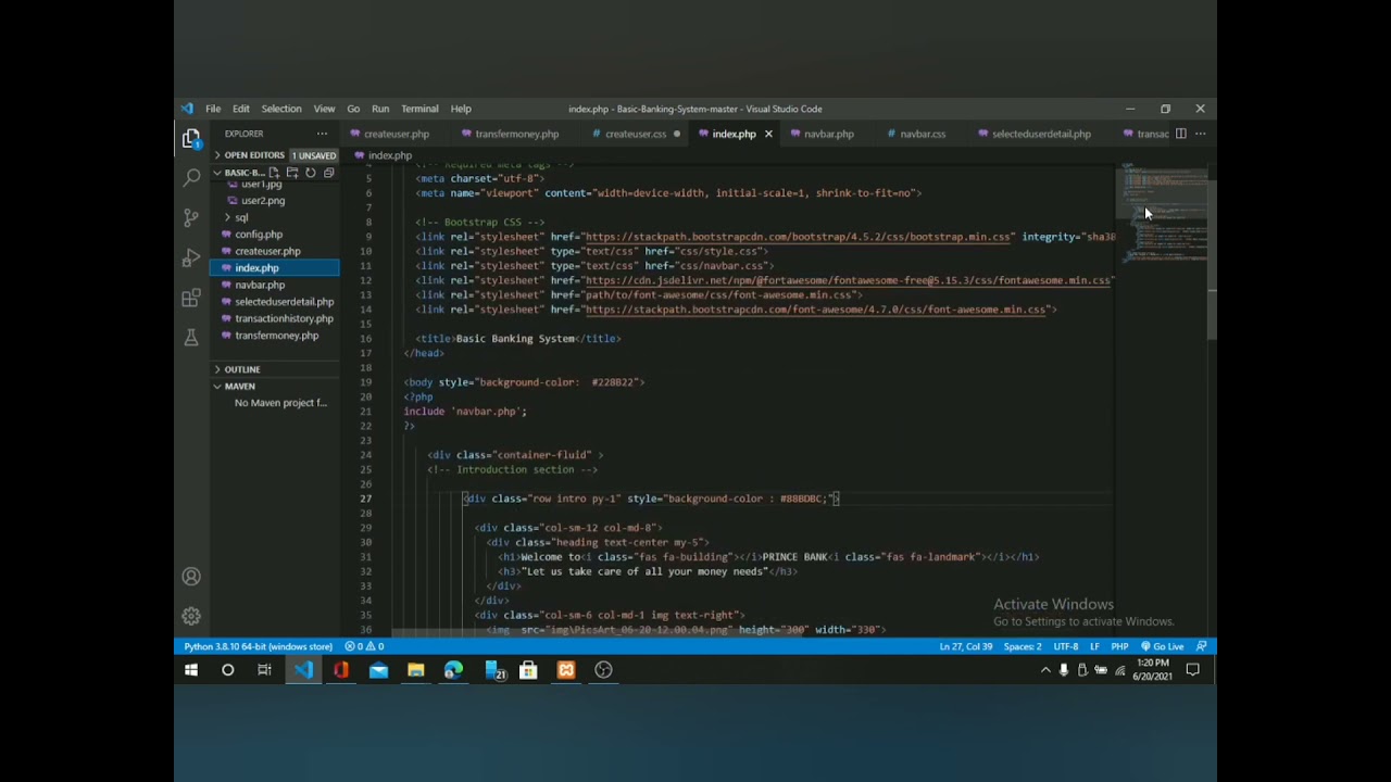 Basic Banking 🏦 System using Html,CSS, JS and PHP